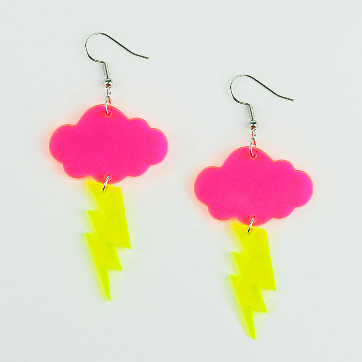 Neon Cloud and Lightning Bolt Acrylic Earrings | Betsy Dare