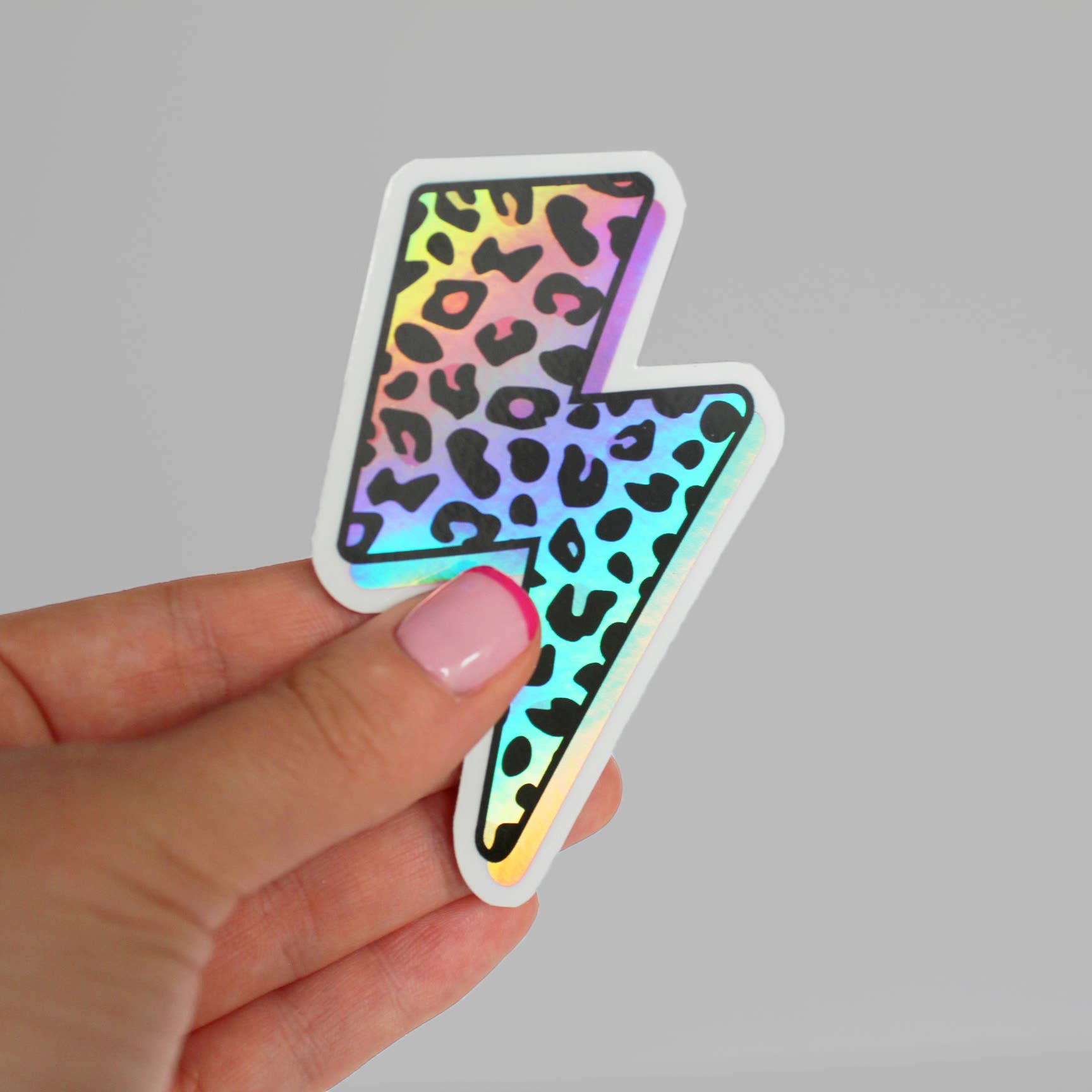 Animal Print Lightning Bolt Holographic Sticker | Betsy Dare