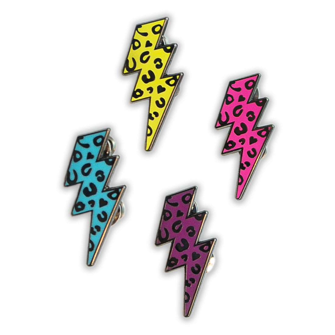 Neon Leopard Print Lightning Bolt Enamel Pin | Betsy Dare